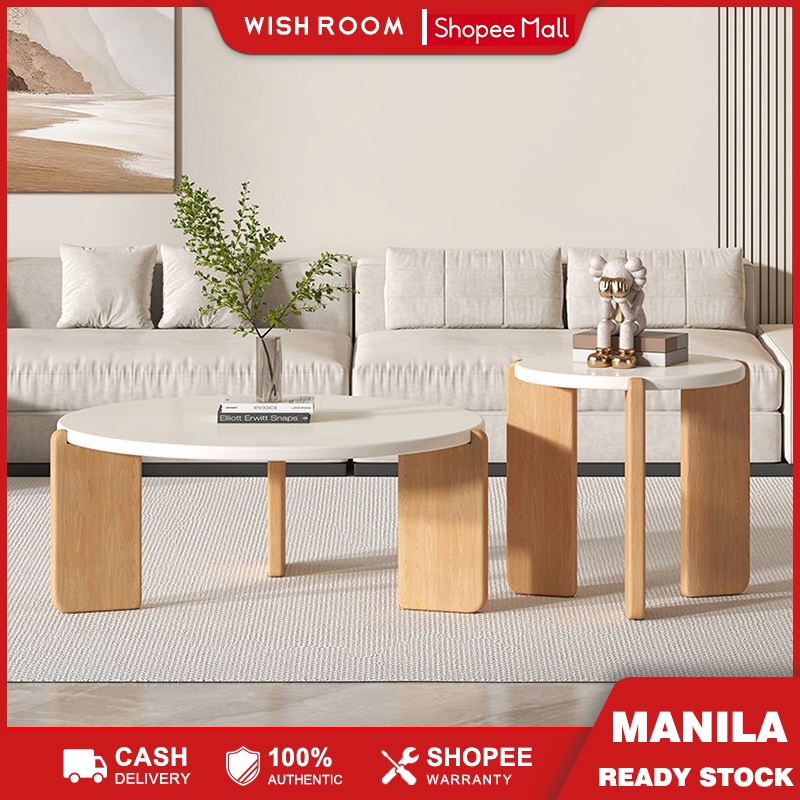 Wishroom Center Table For Living Room Round Coffee Table Solid Wood ...