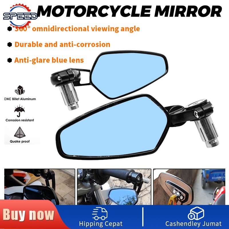 Motorcycle Bar End Side Mirror Ultra Blue Lens Aluminum Alloy Review ...