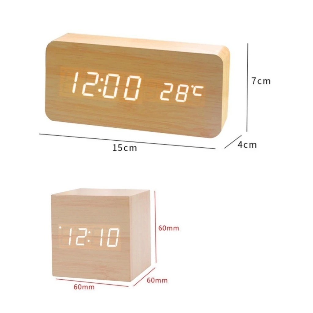 ALLSHOPPING Wooden Digital Alarm Clock USB LED Calendar Thermometer ...