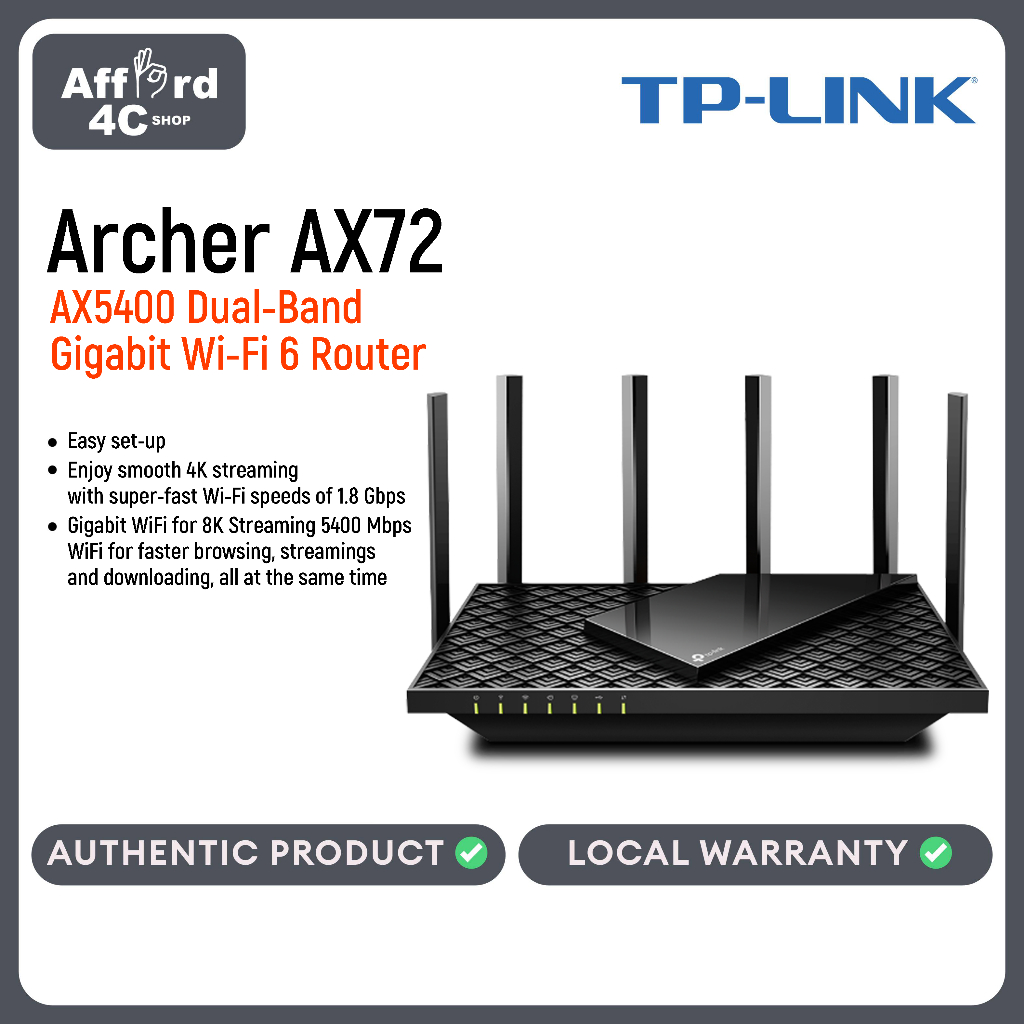 TP-Link Archer AX72 AX5400 Dual Band Gigabit Wi-Fi 6 Speed Router ...
