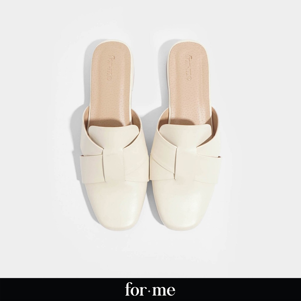 ForMe Criss Cross Strap Round Toe Mules for Women (Off White) | Shopee ...