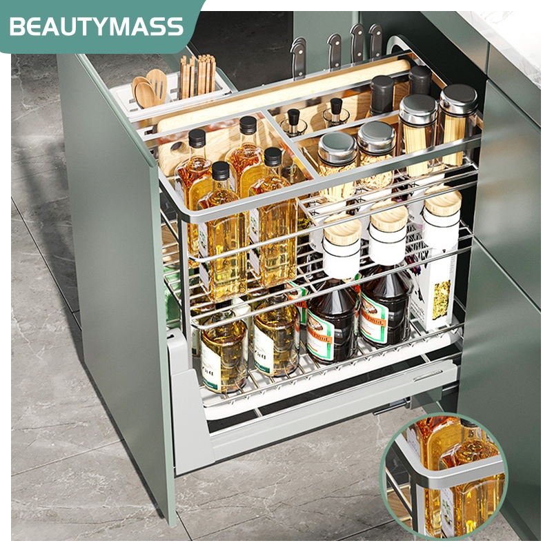 Pullout Basket Kitchen Stainless Condiments Dish Rack for Cabinet ...