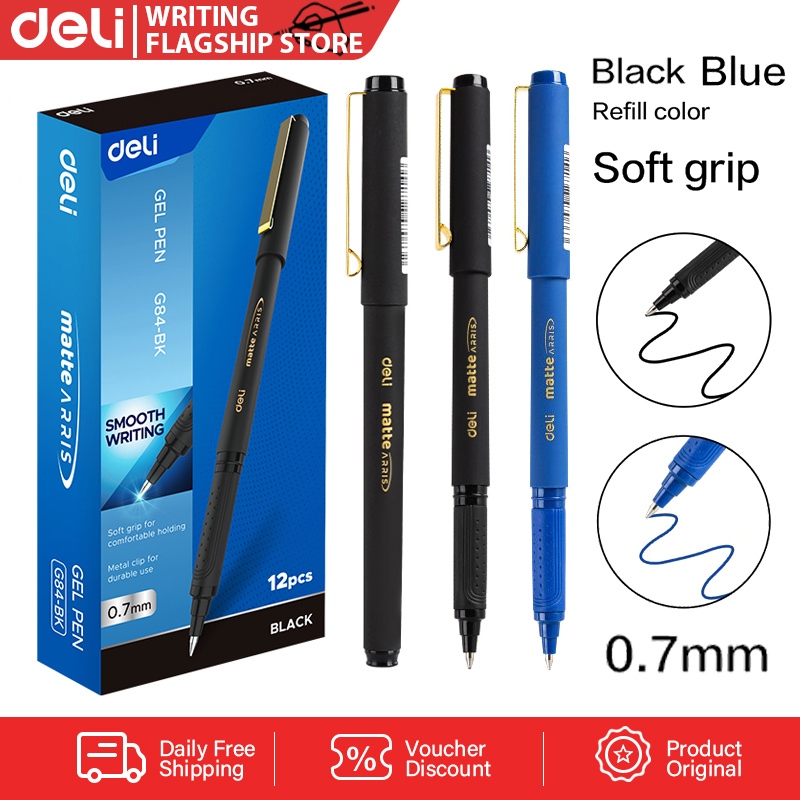 Deli Gel Pen 0.7mm Bullet Black/Blue Ink Smoth Writing Pen Office ...