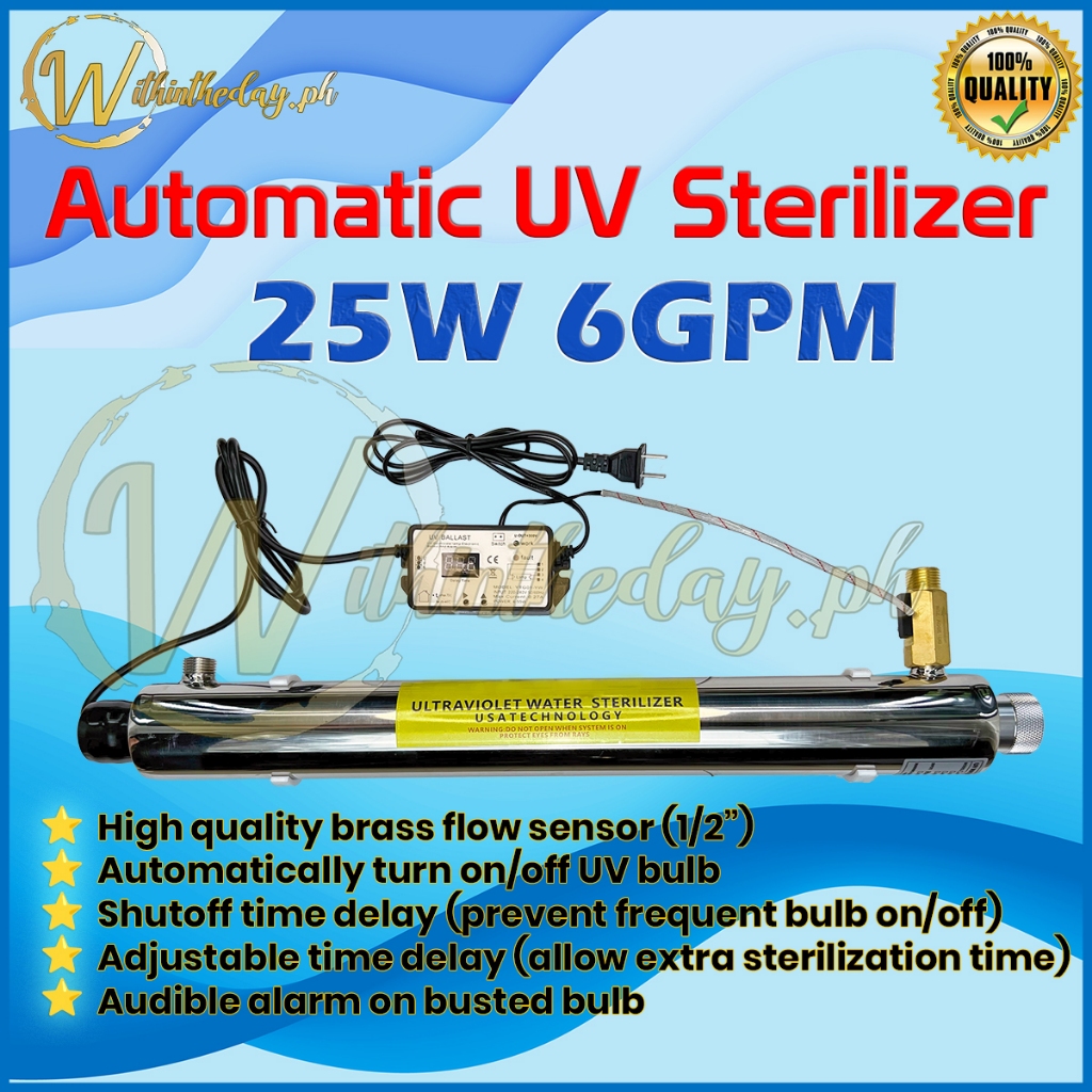 25W 16W UV Sterilizer Purifier 6 gpm Stainless Automatic On off UVC ...