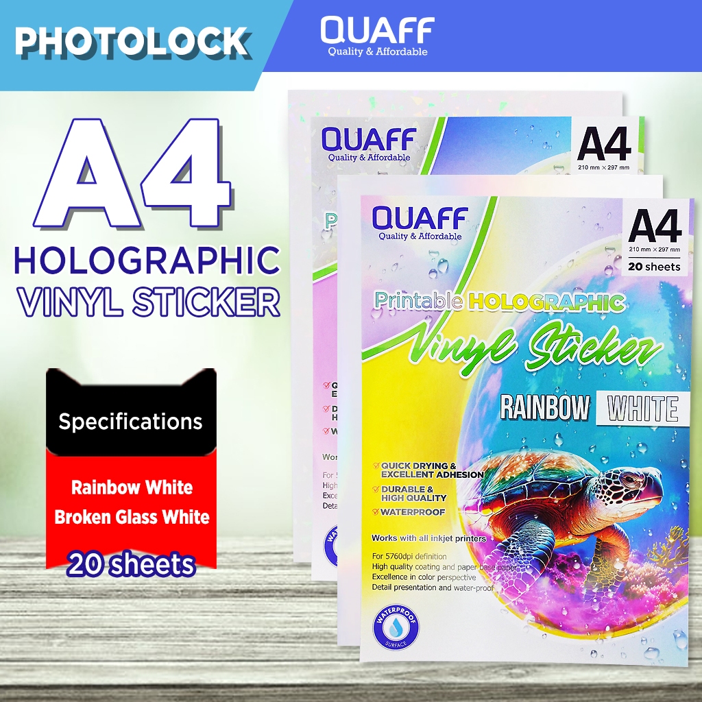QUAFF Printable Hologram Vinyl Inkjet Sticker Rainbow | Broken Glass White A4 Size | Shopee ...