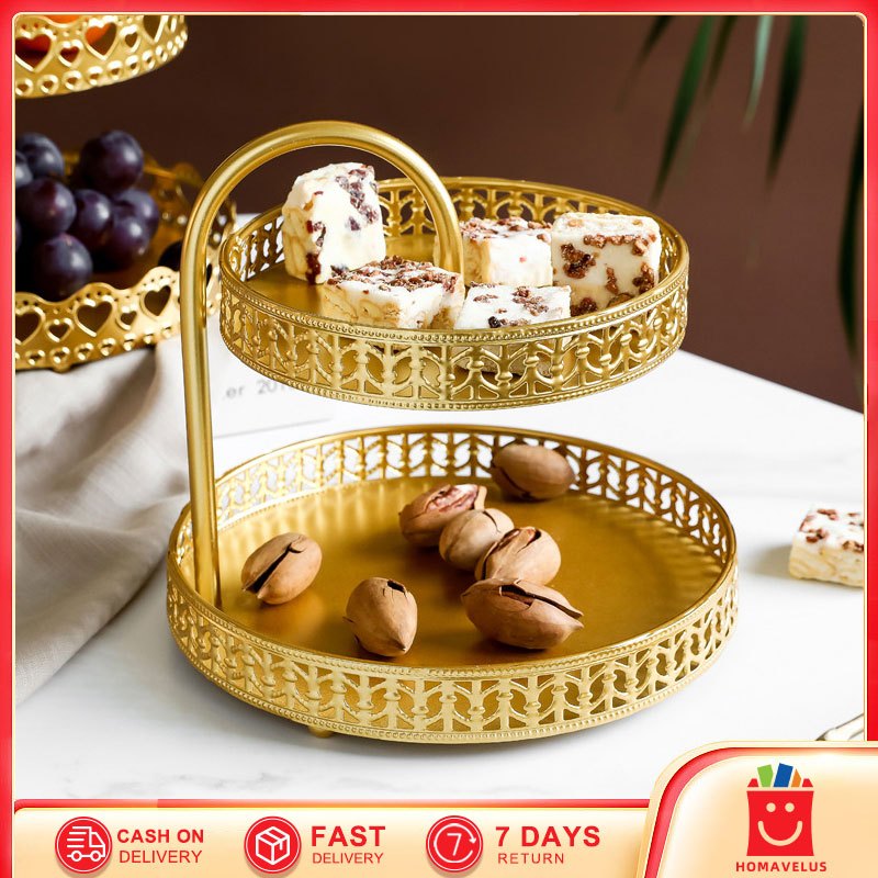 Elegant Gold Double Tier Layer Fruit Dessert Display Tray Organizer ...