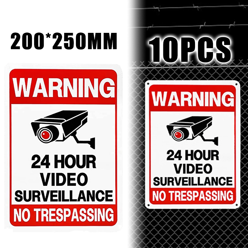 10pcs 24 Hour Video Surveillance Warning Signs No Trespassing Security ...