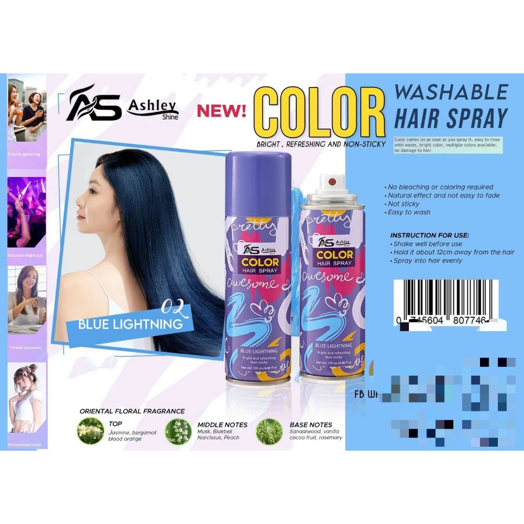 Ashley Shine Washable & Temporary Hair Color Spray 120 ml | Shopee ...