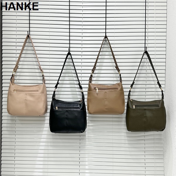 HANKE Cow Hide Women's Sling Shoulder Bag Dual Zipper Two-Way Bag ...