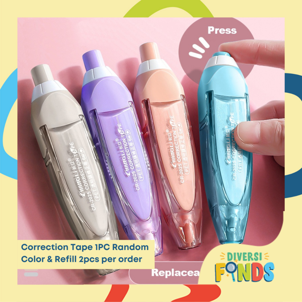 Correction Tape Retractable / Refill 5mm x 6m - Assorted Colors ...