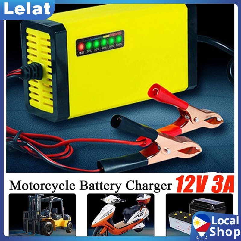 Motor Car Motorcycle Battery Charger 12v 3A Heavy Duty Portable Lead ...