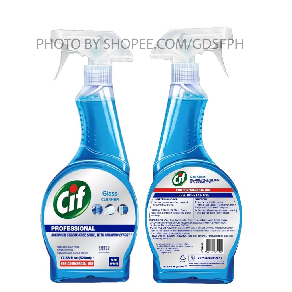 CIF Professional Glass & Stainless Steel Cleaner Steak-Free Shine 520ml ...