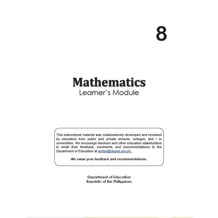 Grade 8 Math Learner's Material Module K12 K to12 | Shopee Philippines