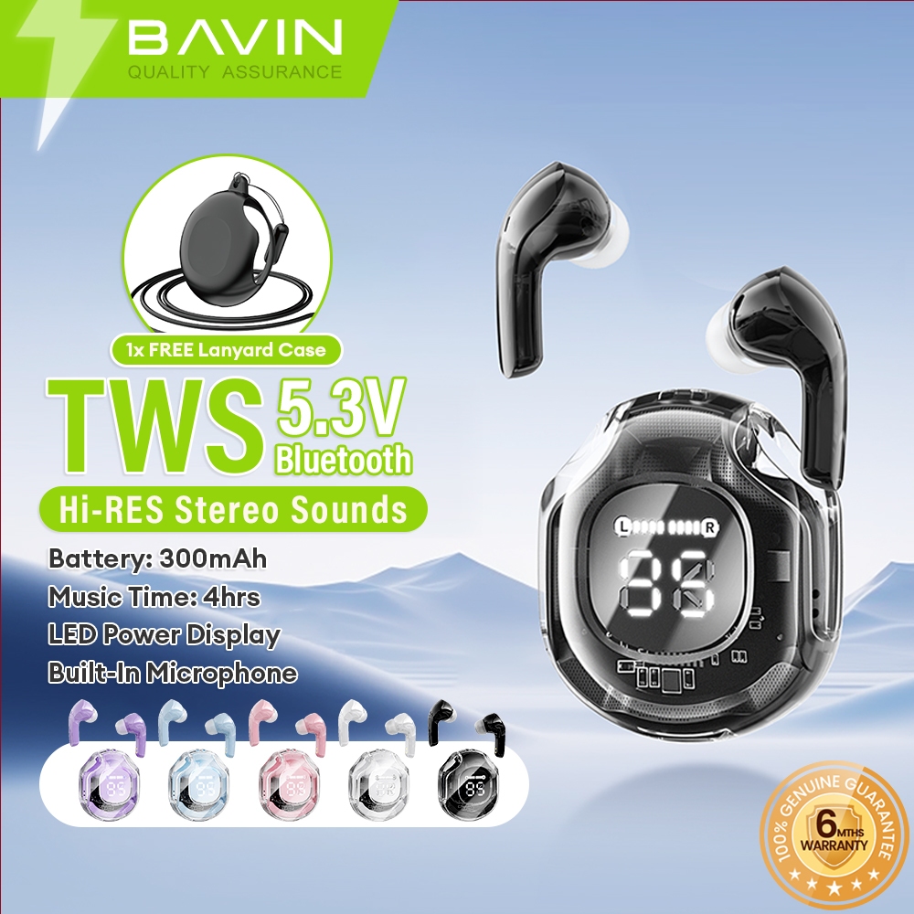 BAVIN BA66 TWS Bluetooth Earphone w/ Stereo Audio Sounds & Built-in Mic ...