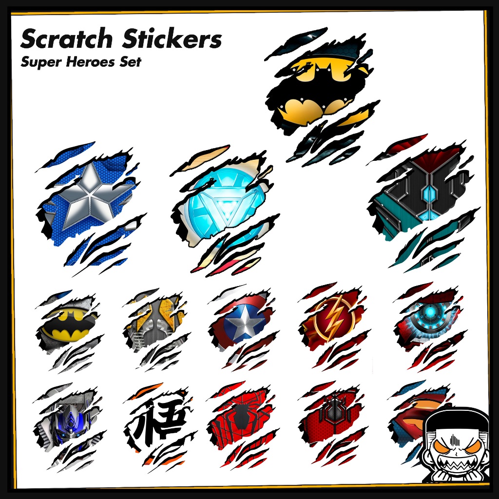 Superhero Wall Scratch Decals for Motorcycle Car Laptop Aquaflask ...