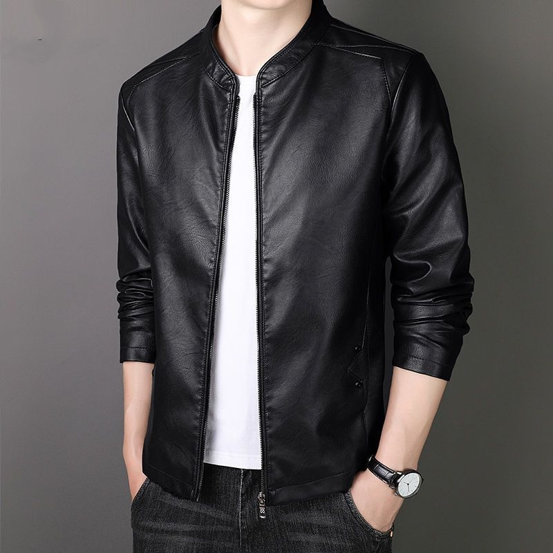 Fashion men's slim leather zipper jackets are available M-3XL | Shopee ...