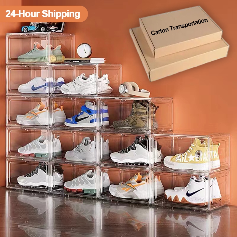 Acrylic transparent shoe rack box Stackable Magnetic cabinet shoe box ...