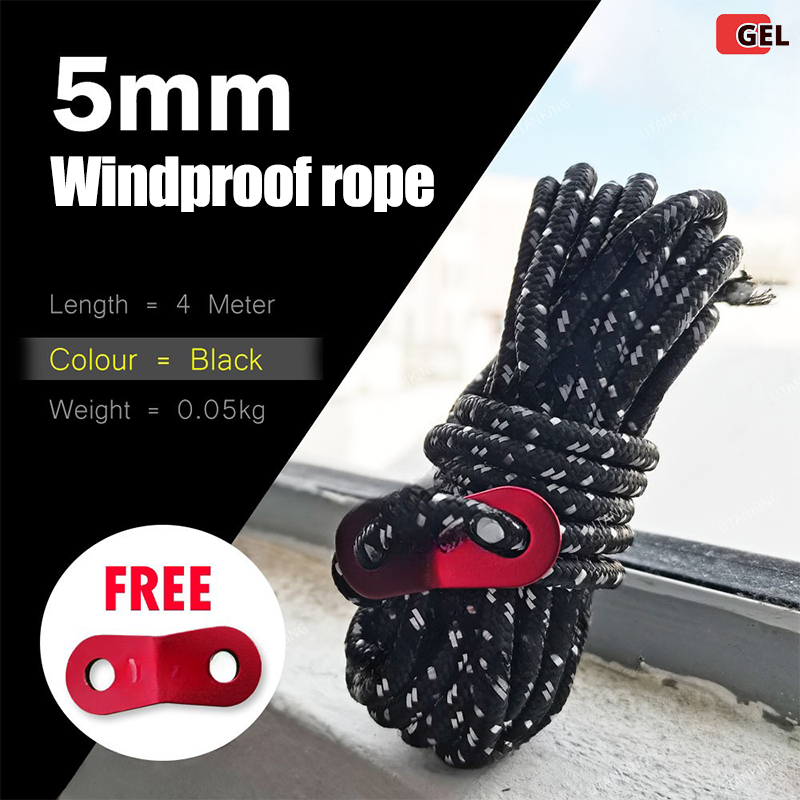 4 Meter Reflective Camping Rope Tent Ropes Flysheet Wind Rope Tensioner ...