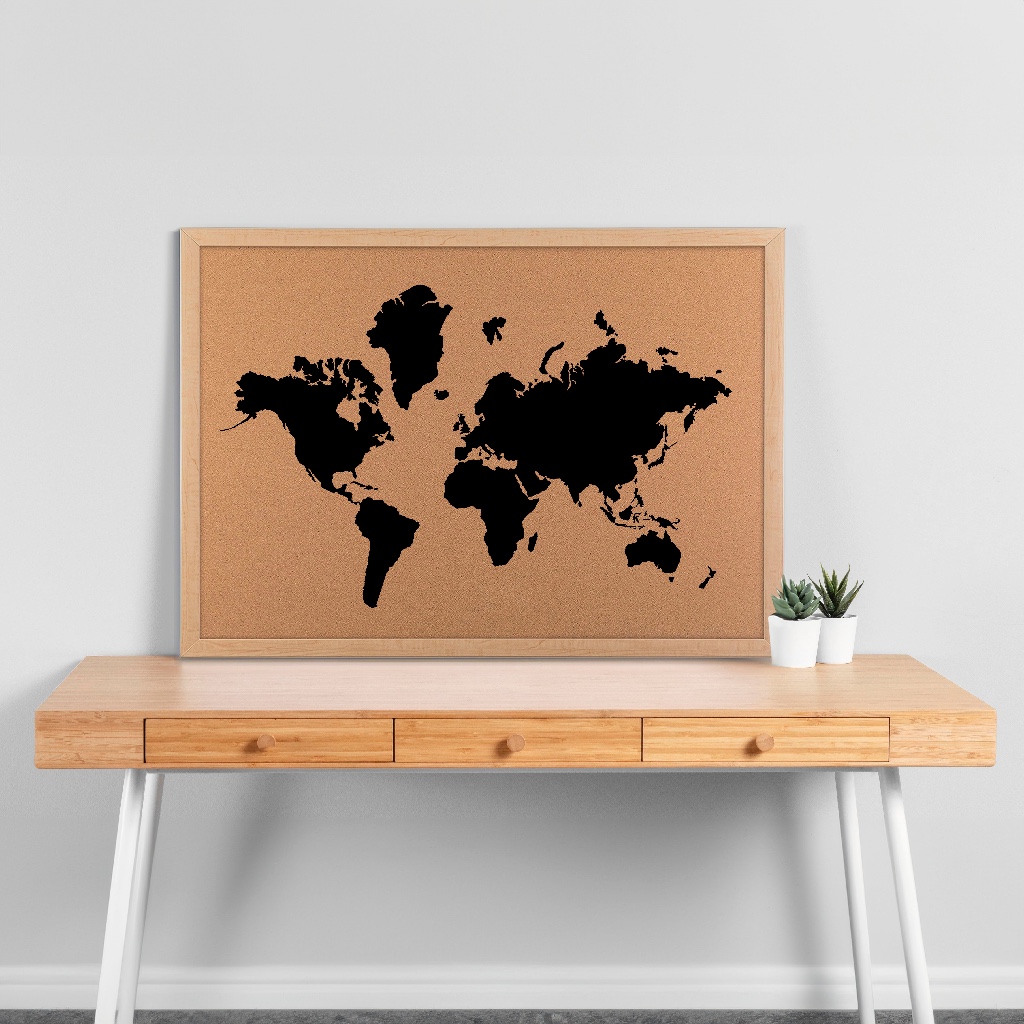 World Cork Map Pin Board with Wooden Frame | Shopee Philippines