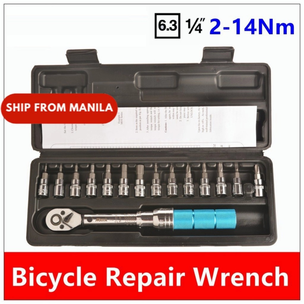 15Pcs Bike Torque Wrench 2~14Nm 1/4'' Drive Ratchet Socket Bits Tool ...