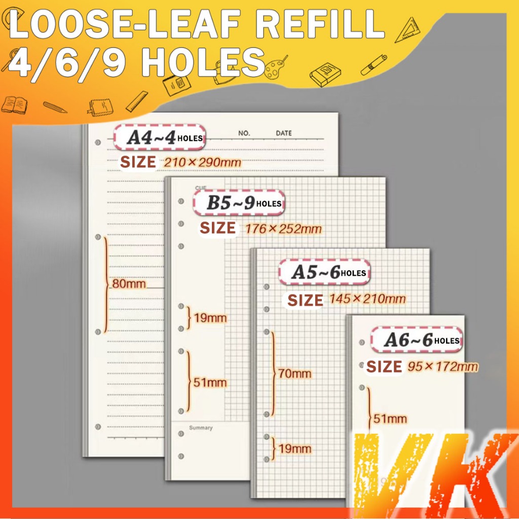 VK Refill Paper A5/B5/A4/A6 6Hole Loose-Leaf Paper Inner Core 45 Sheets ...