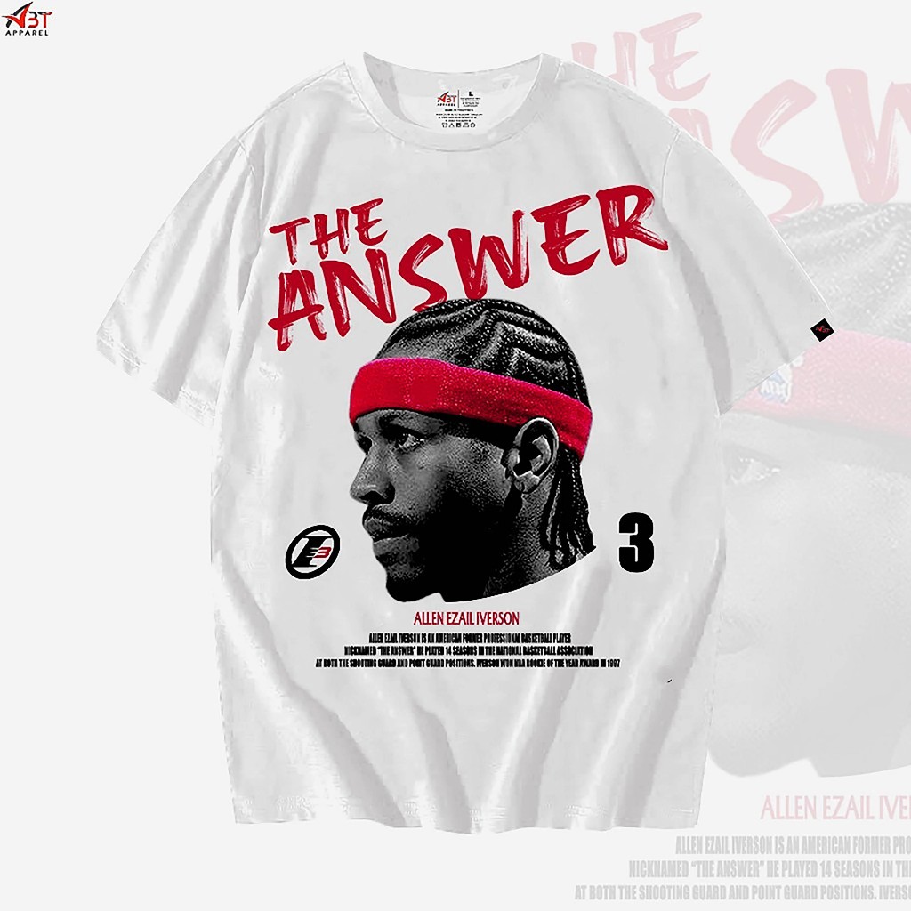 ABT Oversize White Allen Iverson Inspired shirt Halftone Silkprint CVC ...