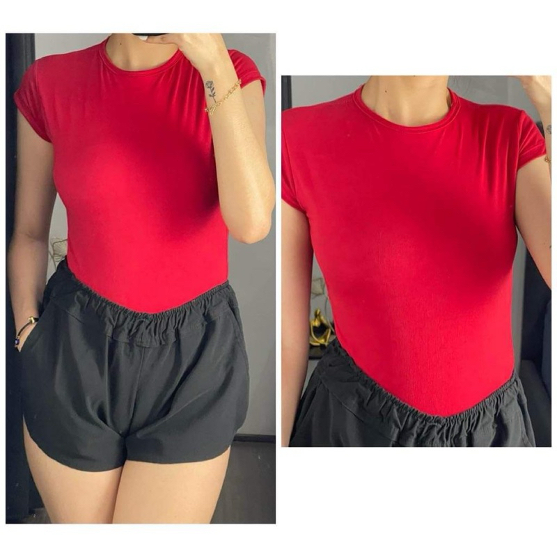 Double Lining Top Full Length Slim-Fitting Crew Neck Plain | Shopee ...
