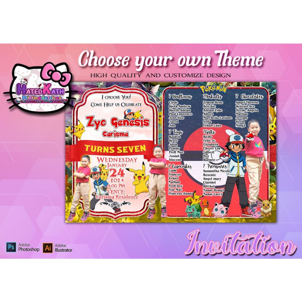 CUSTOMIZED INVITATION CARD | Birthday | Christening | Pkemon | Pkemon 2 ...