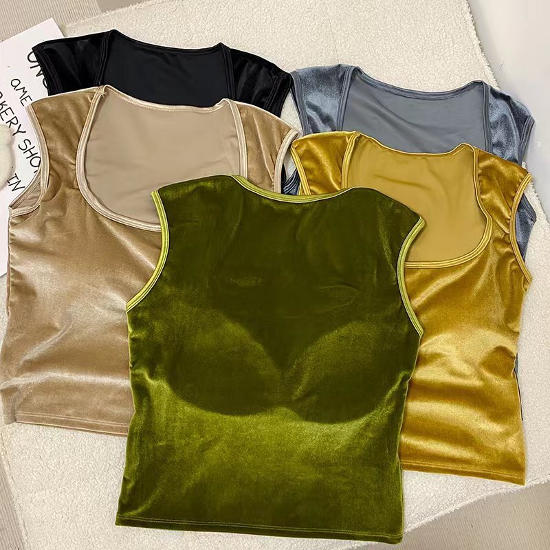 2024 Velvet Plain OOTD Tank Top Velvet Crop Top Vest Top | Shopee ...