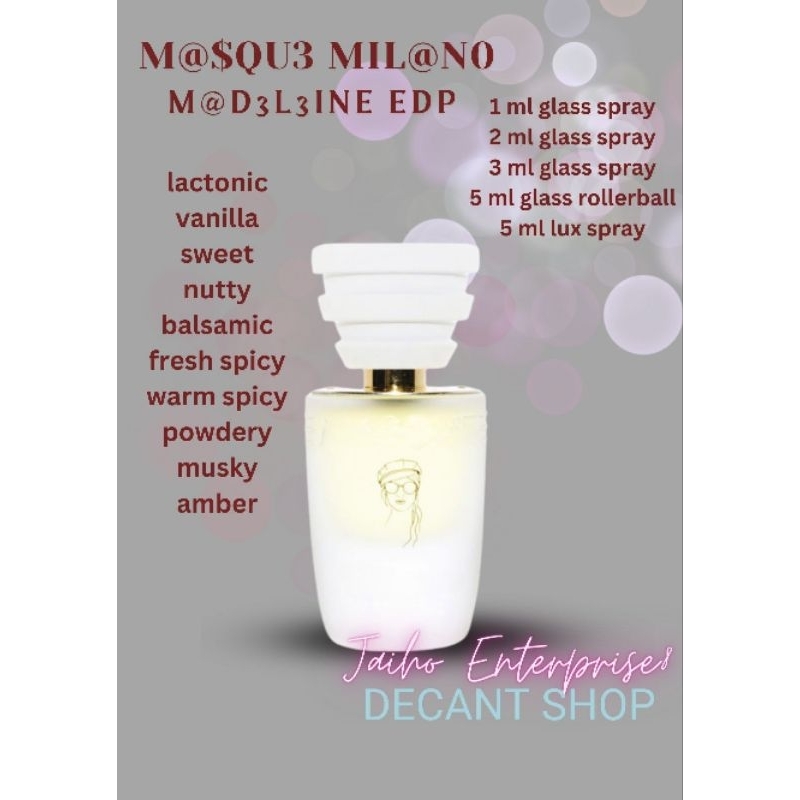 Sample Bottles Authentic Niche Perfume Collection Masque$ Milano$ Madeleine$ EDP 1-5ml | Shopee ...