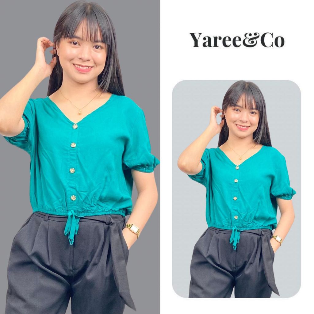 YAREE.CO Honey casual garterized v-neck button trendy top for women ...