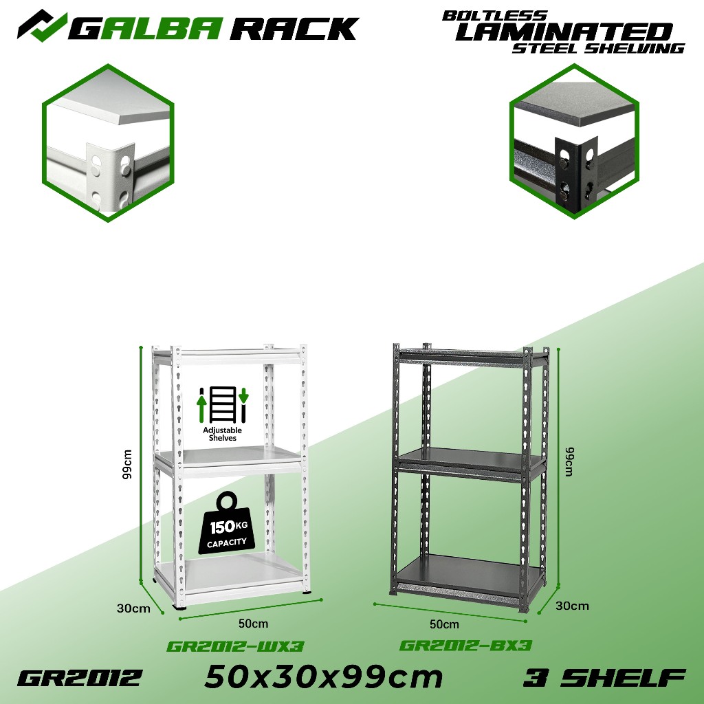 GALBA RACK Boltless Laminated Steel Shelving Adjustable Storage Rack 3 ...