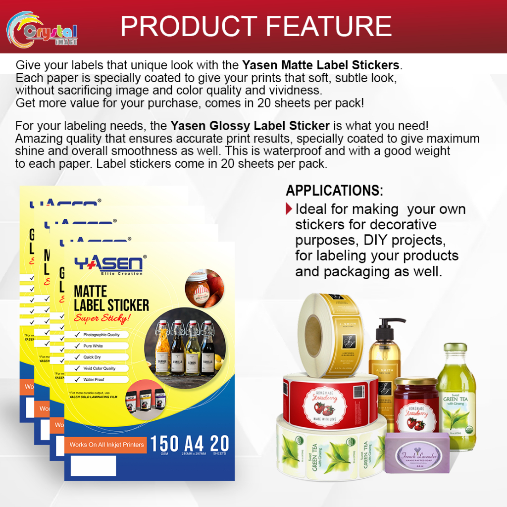 Yasen Printable Sticker Paper A4 | A3 Size Label Sticker for Inkjet ...