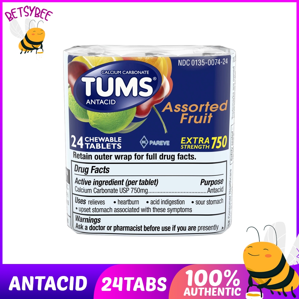 TUMS Extra Strength 750 Assorted Fruit 24 Tablets Antacid Chewable ...