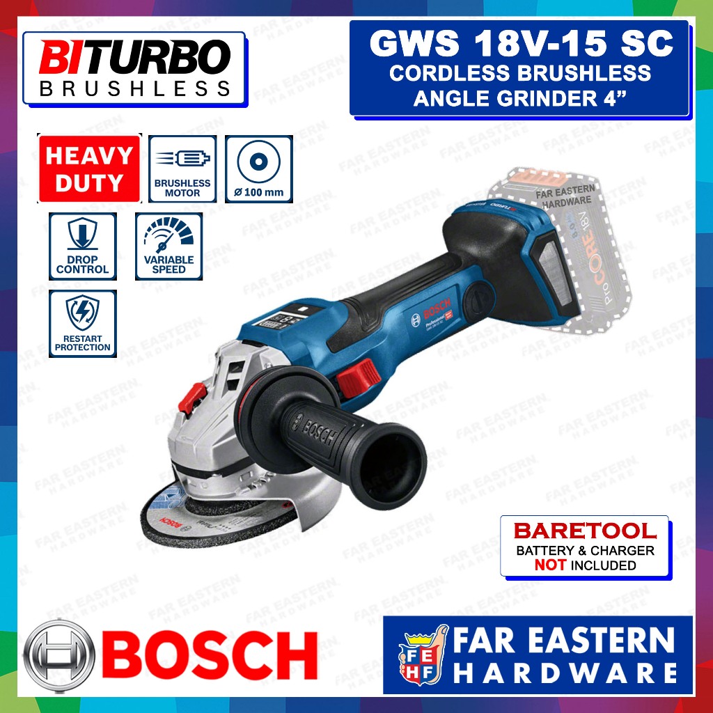 BOSCH GWS 18V-15 SC Cordless Brushless Angle Grinder Biturbo Baretool ...