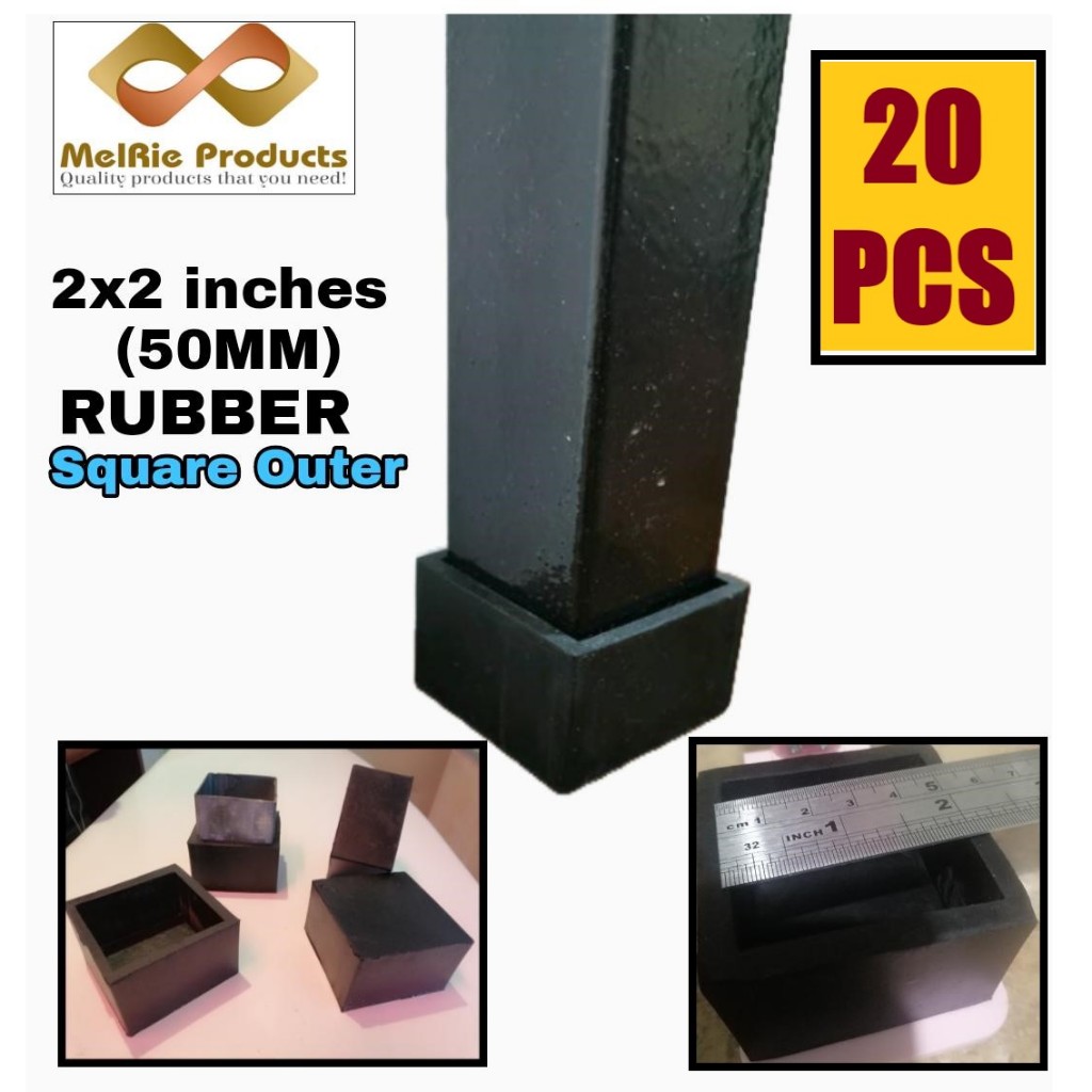 20 PCS - 2x2 inches (50MM) SQUARE OUTER HEAVY DUTY Tubular Rubber ...