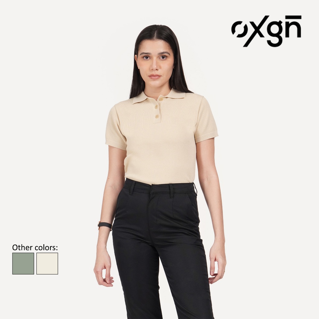 OXGN Generations Flat Knit Polo For Women (Khaki/Off White/Sage Green ...