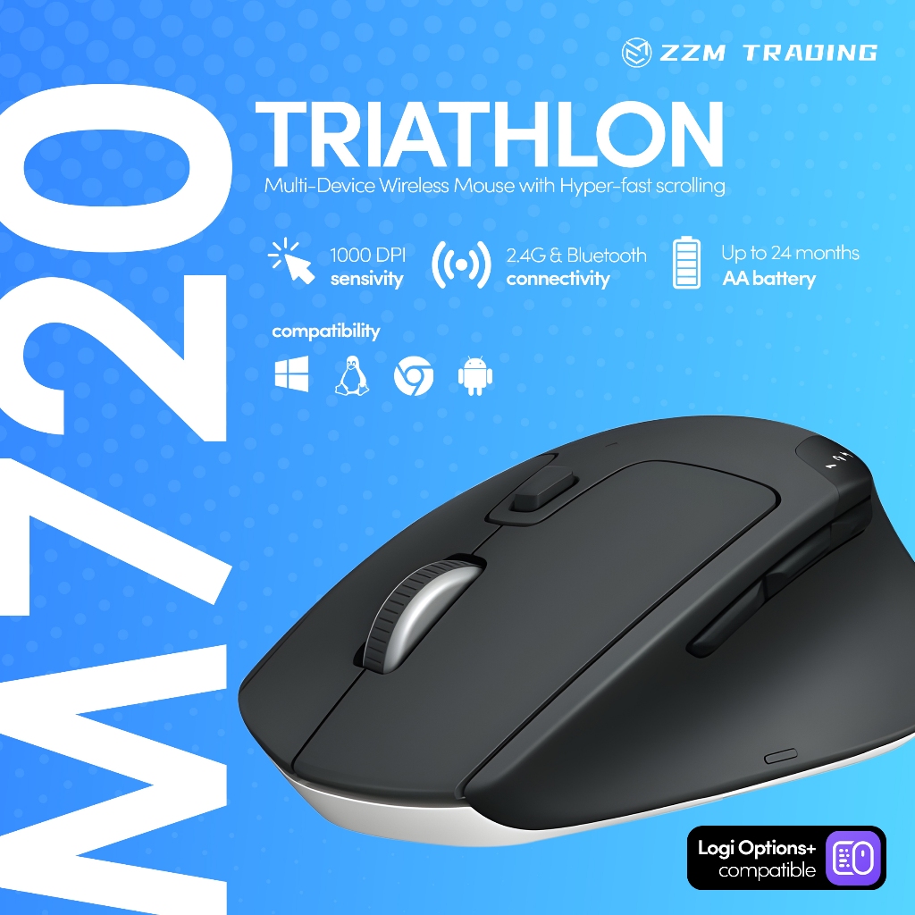 Logitech M720 Triathlon 1000DPI Bluettoth/Wireless Non-Rechargeable ...