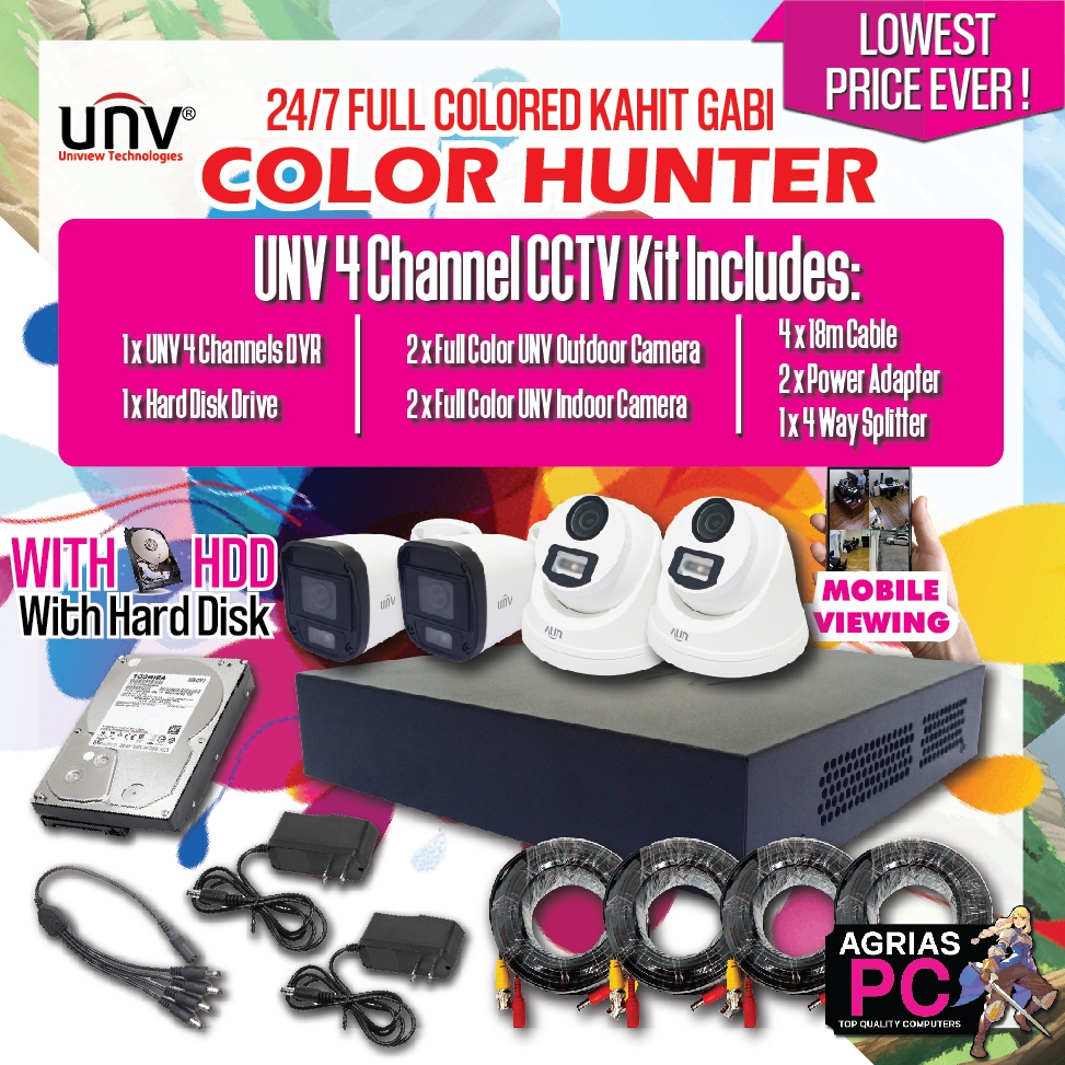 UNV FULL COLOR CCTV KIT Complete Set / BRAND NEW DVR 4 Channel / WITH ...