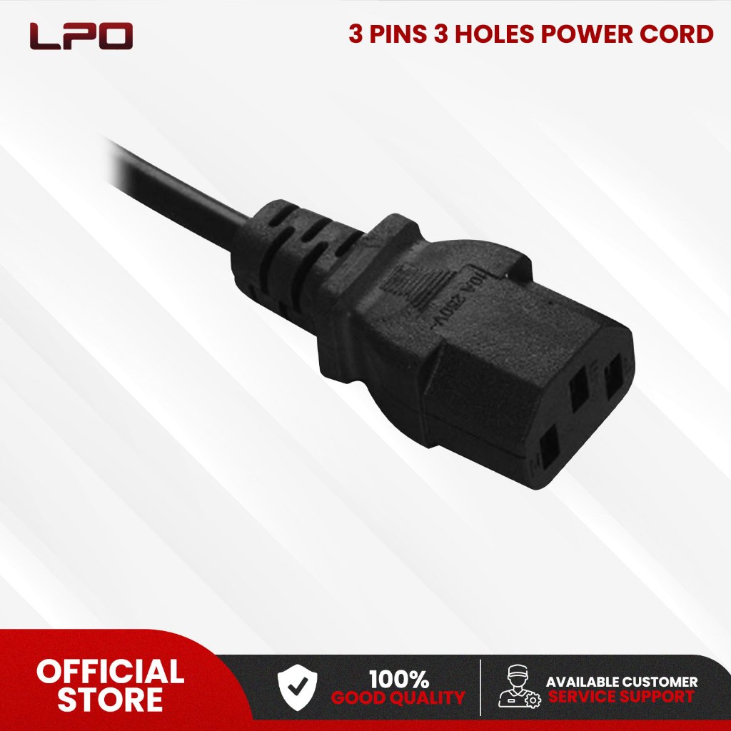 LPO Power Cord US Plug 3 Pin For CPU Monitor Printer 1.5 Meter 10A 250V ...