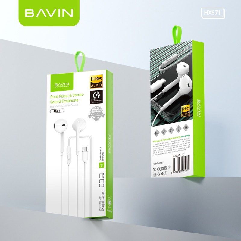 BAVIN HX871 HiFi Wired Type-C Earphone Stereo Audio Sounds Built-In ...