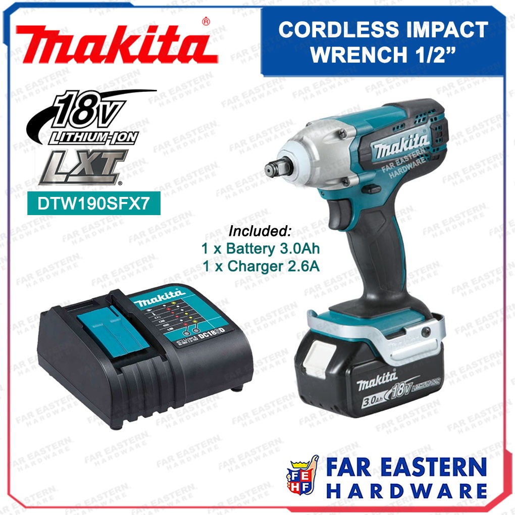 MAKITA DTW190SFX7 Cordless Impact Wrench w/ Battery & Charger 1/2 ...
