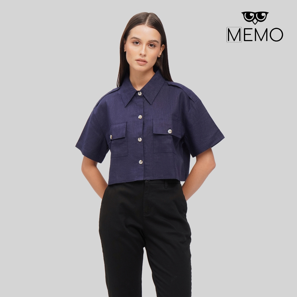 Memo Shirt With Pockets For Women (Blue) | Shopee Philippines