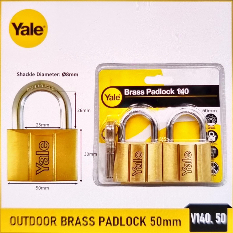 Yale 2in1 Pad Lock (2Lock 1Key) 50mm Padlock Keys Alike Same Key Opens ...