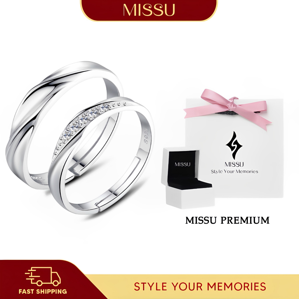 Missu 2pcs 925 Silver Couple Ring Cubic Zircon Diamond Couple Wedding ...