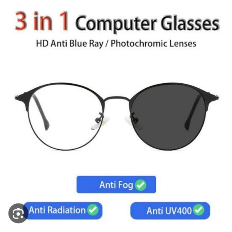 4in1 Photocromic Glasses (Anti Rad, Anti Bluelight & Photocromic) with ...