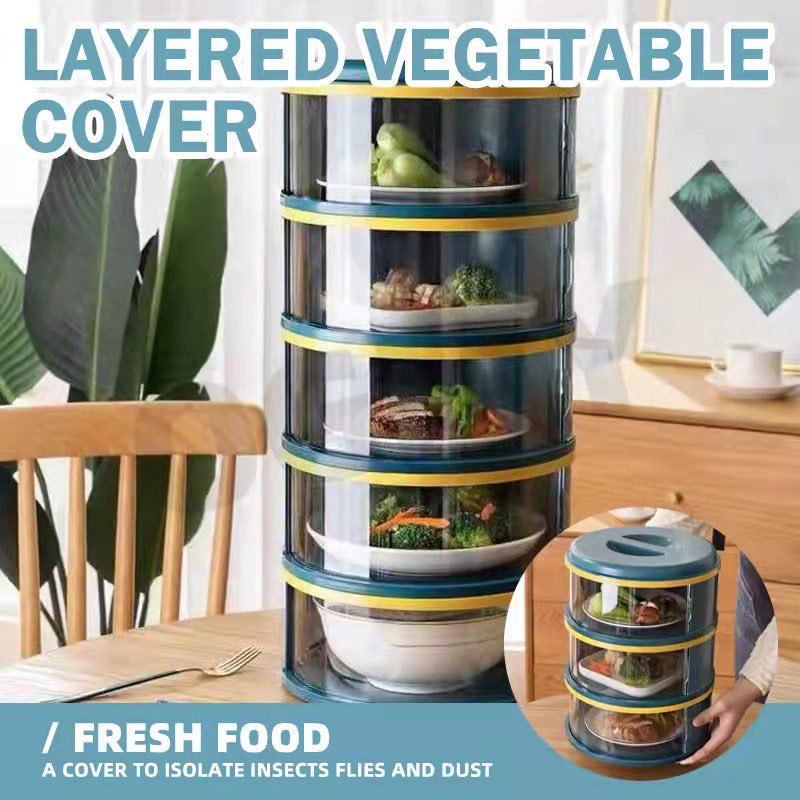 5 Layer Food Storage Cover Sliding Door Stackable Keep Warm Dust proof ...