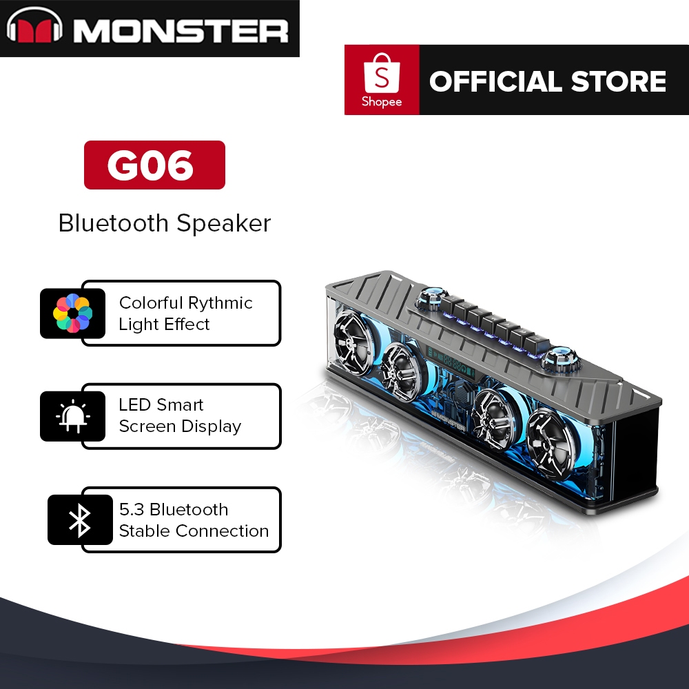 Monster G06 Bluetooth Speaker 4000mAh Aux Audio Cable Heavy Bass Stereo ...