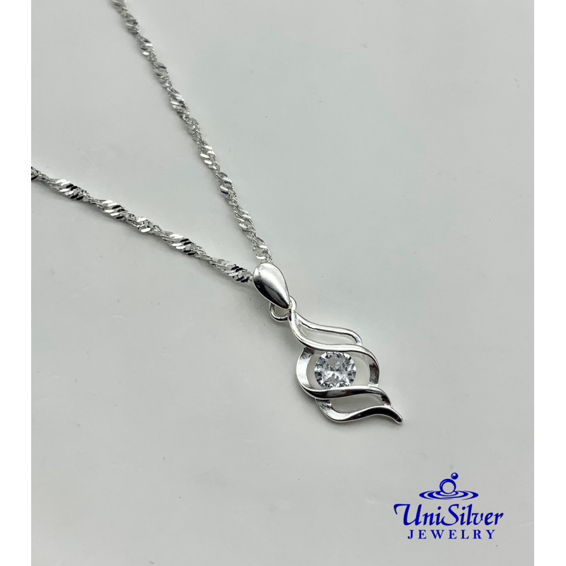 Unisilver 925 Sterling Silver Elegant Swirl With Stone Pendant Necklace ...