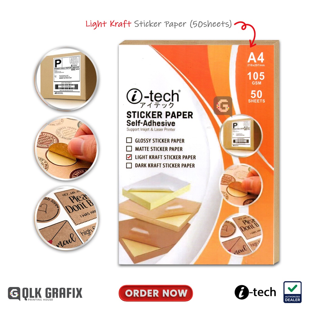 i-Tech Sticker Paper Self-Adhesive 105gsm A4 Size 50 sheets (Light ...
